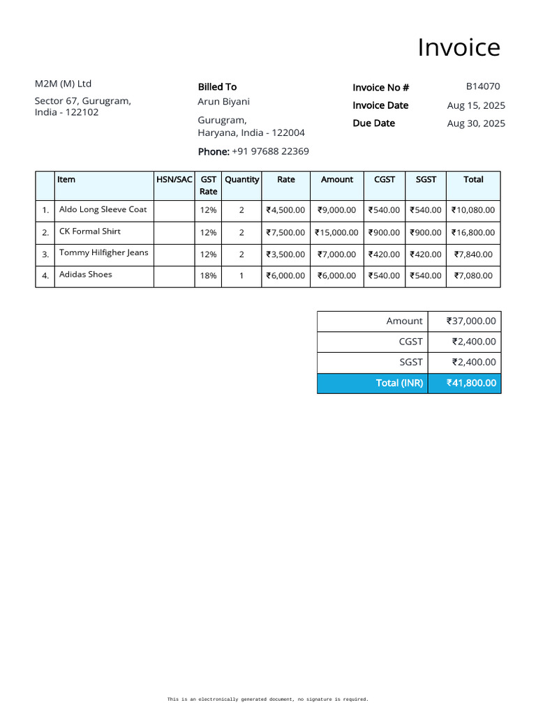 Clothes Bill | PDF
