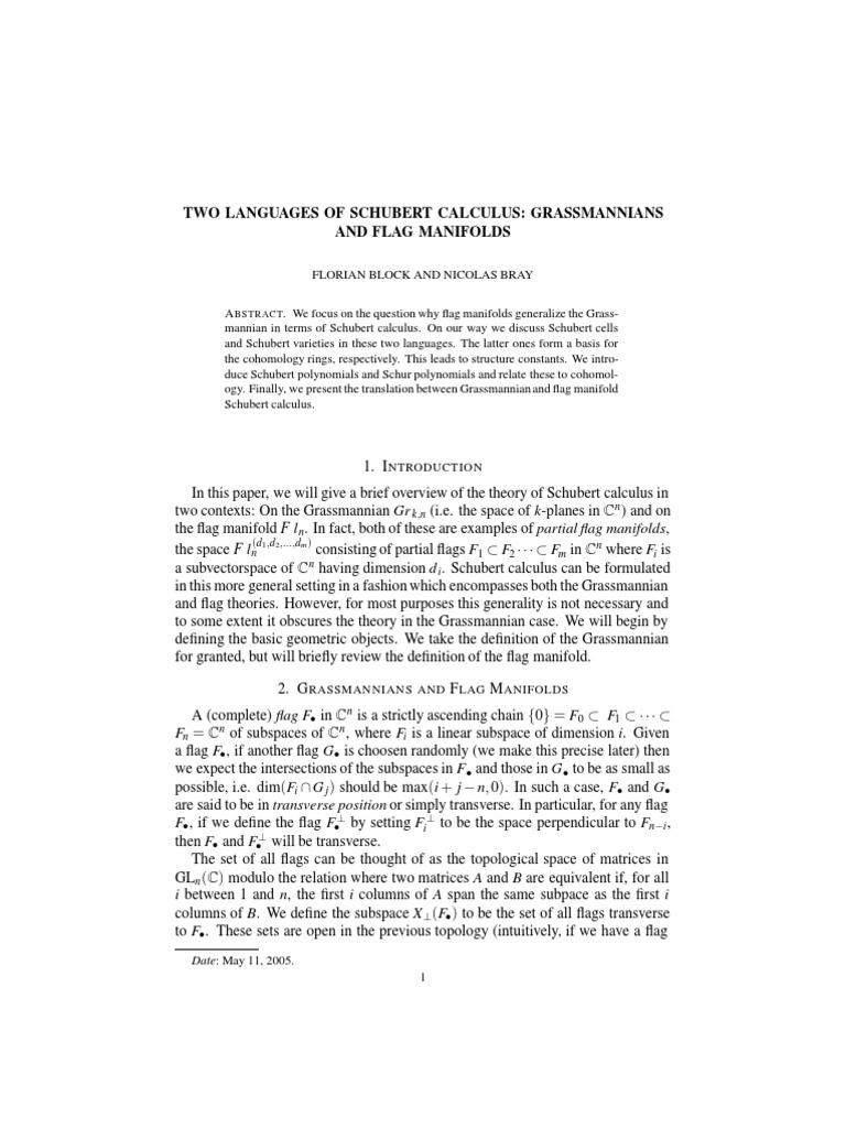 Two Languages of Schubert Calculus: Grassmannians and Flag Manifolds | PDF | Ring (Mathematics ...