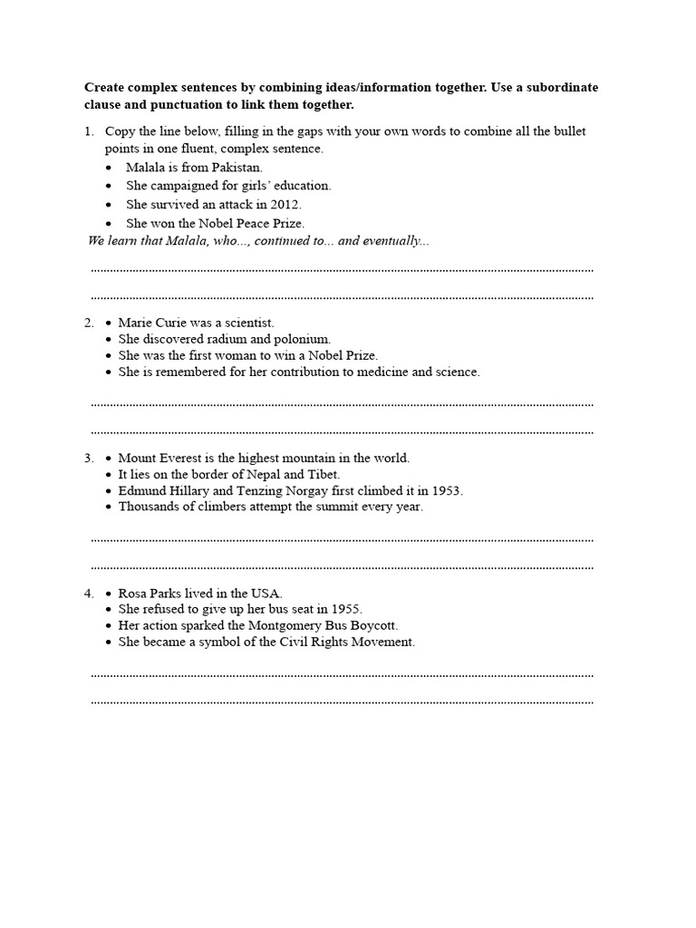 Create Complex Sentences by Combining Ideas | PDF