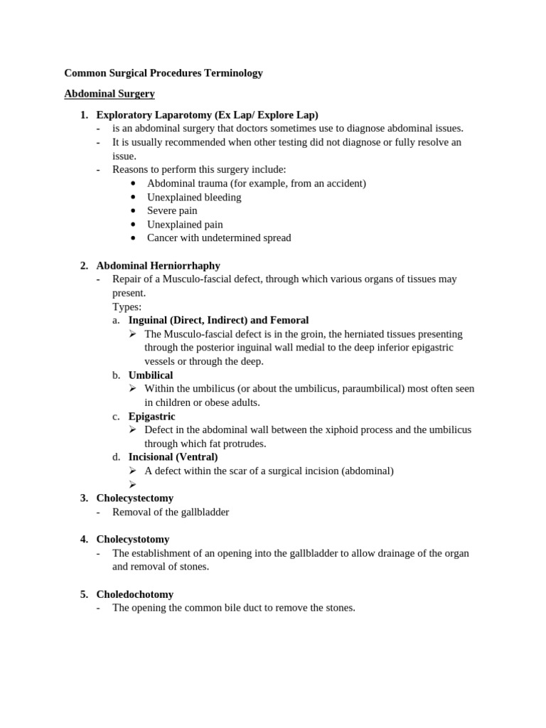 Common Surgical Procedures Terminology 1 1 | PDF | Surgery | Surgical ...