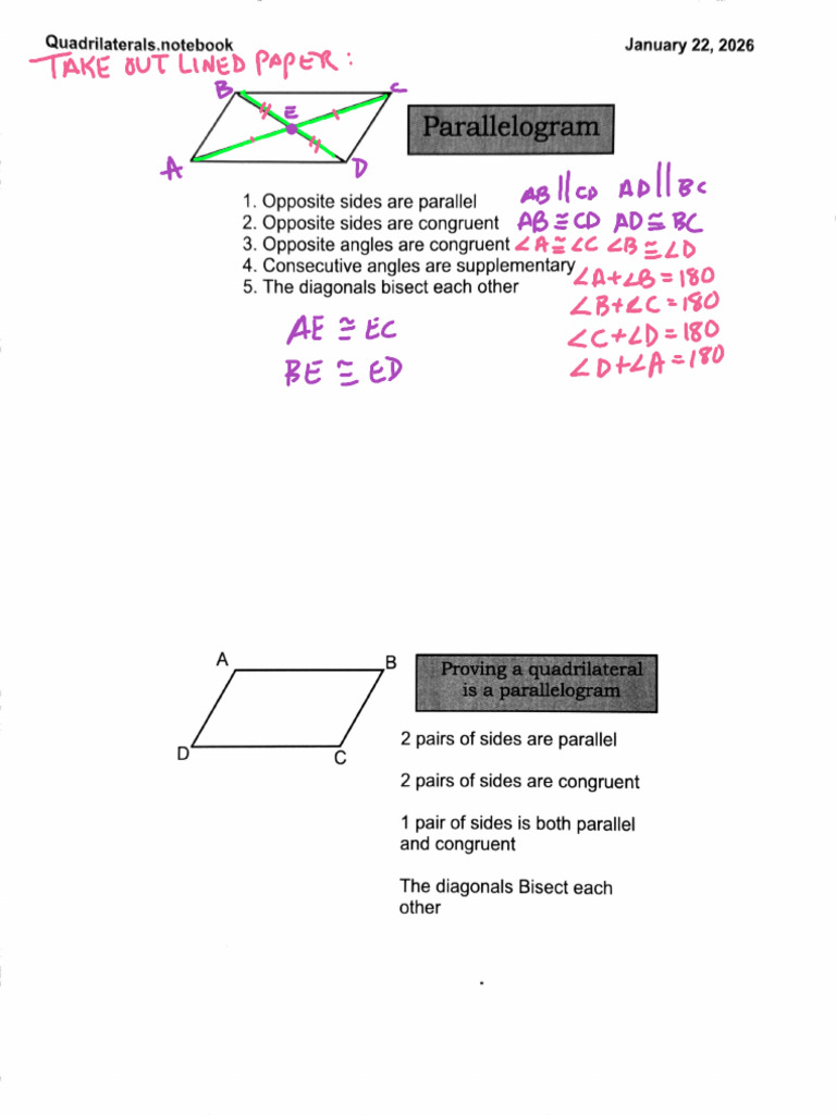1 Quad Parallelograms Properties Notes | PDF | Rectangle | Elementary ...