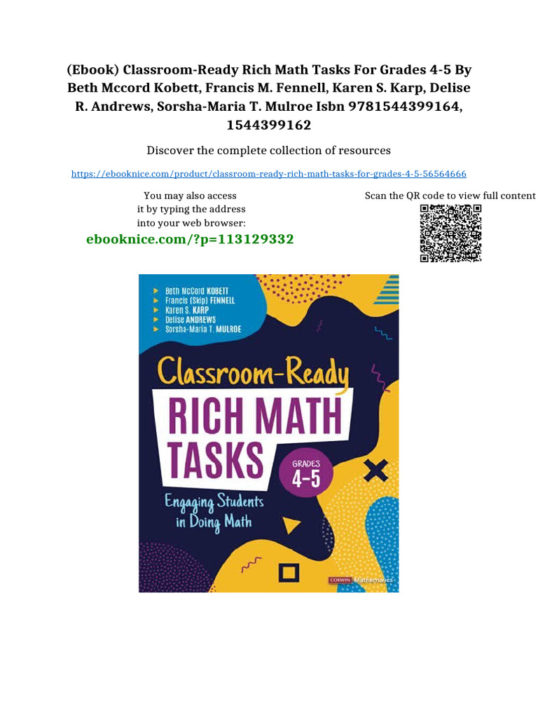 (Ebook) Classroom-Ready Rich Math Tasks For Grades 4-5 by Beth McCord ...