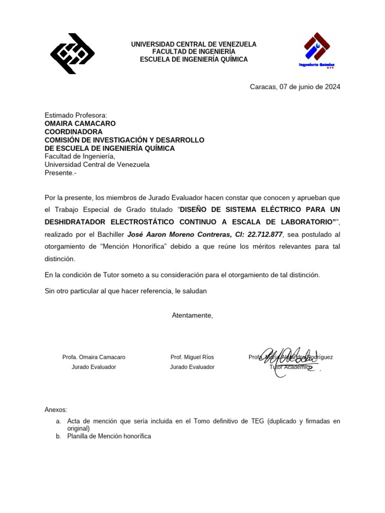 Carta Mencion Tutor A CID AARON MORENO | PDF