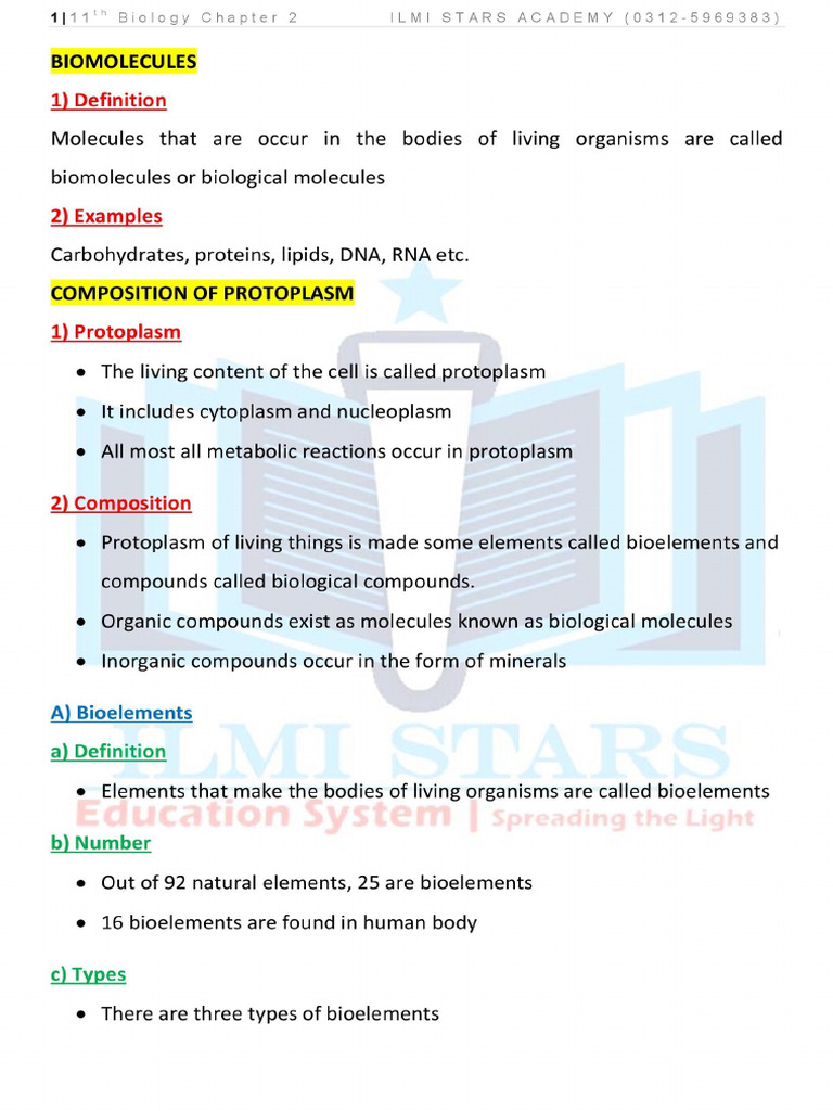 Class 11 Biology Chapter 2 Biological Molecules | PDF