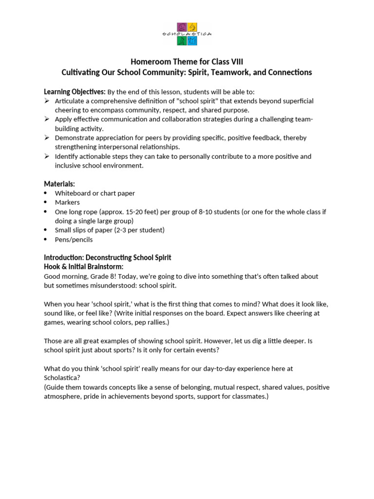 Class VIII - Cultivating Our School Community - Spirit, Teamwork, and ...