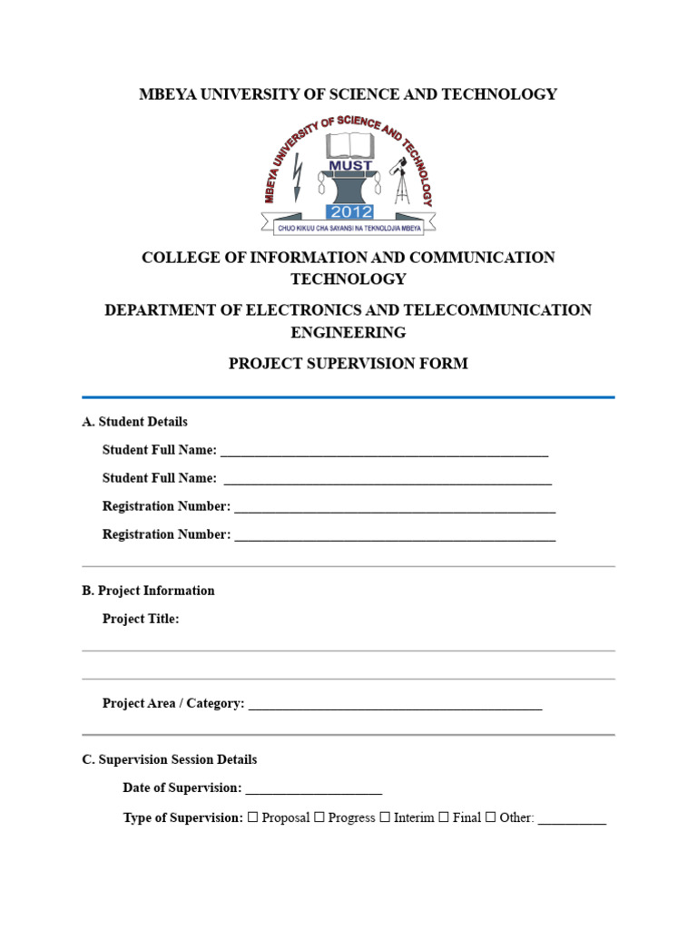Project Supervision Form | PDF