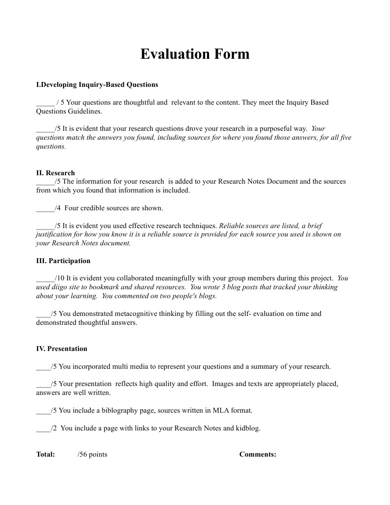 Inquiry-Based Research Evaluation Form | PDF
