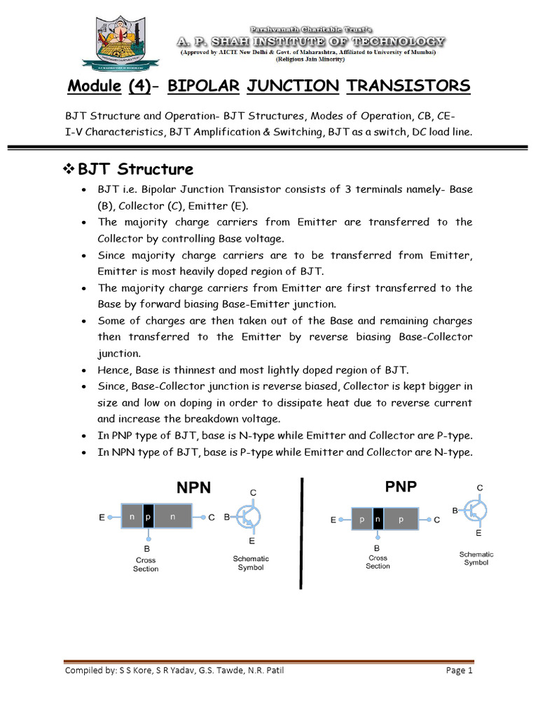 Module 4 BJT Applied Physics 2024 | PDF | Bipolar Junction Transistor ...