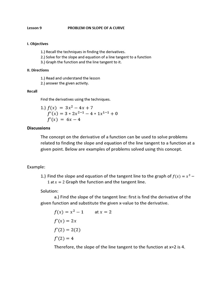 Lesson 9 Problem On Slope of A Curve | PDF