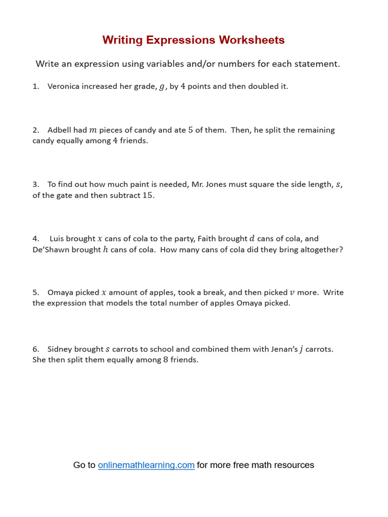 Writing Expression Worksheet7 | PDF