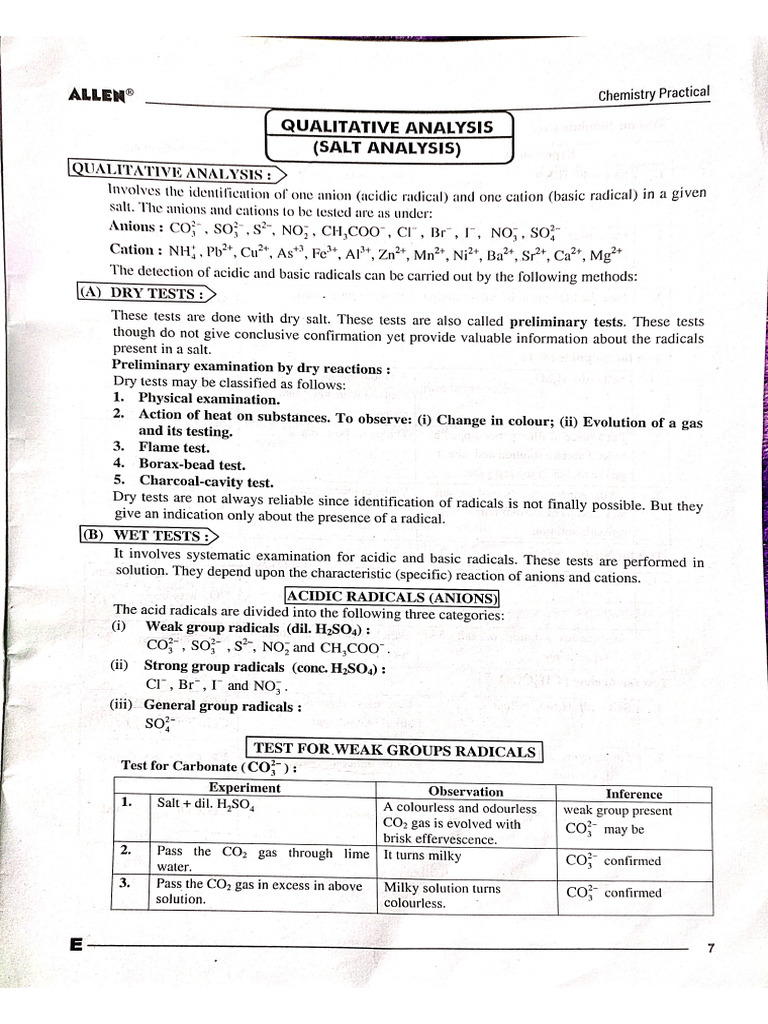 Qualitative Analysis Chemistry Practical Class 12 | PDF