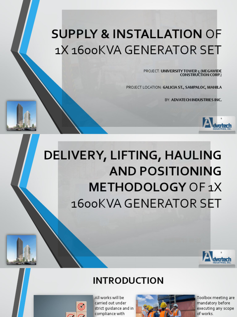 Delivery, Hauling and Lifting Methodology of 1x 1600KVA Generator Set ...
