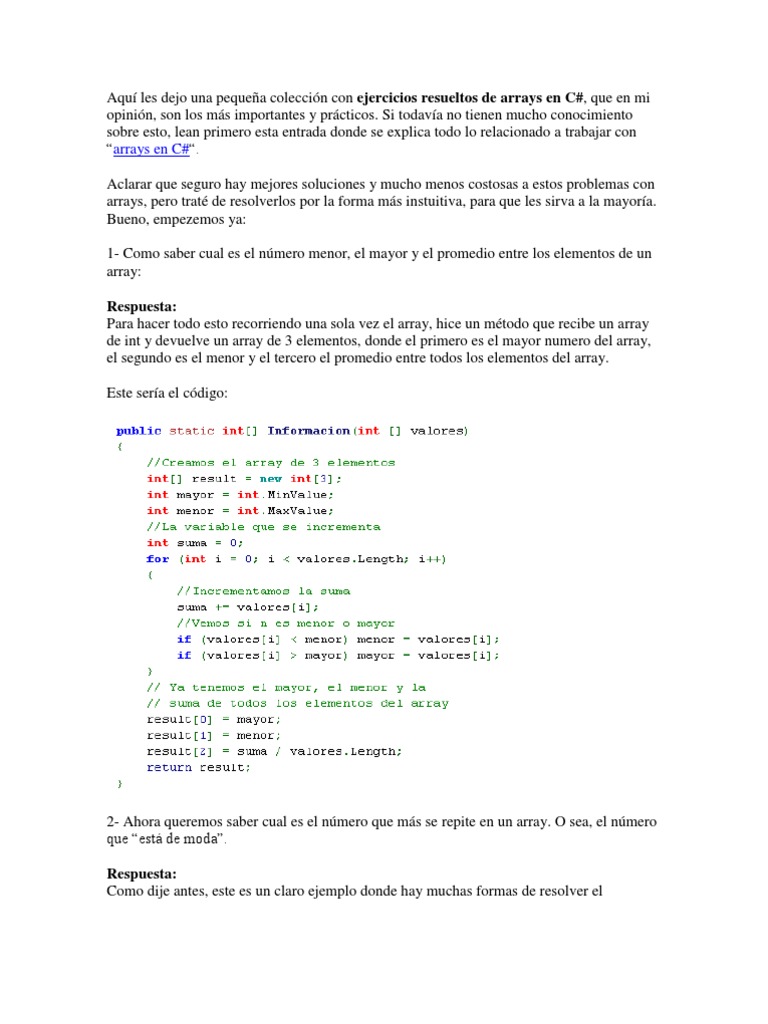 Ejercicios Resueltos de Arrays en C | PDF | Estructura de datos de ...