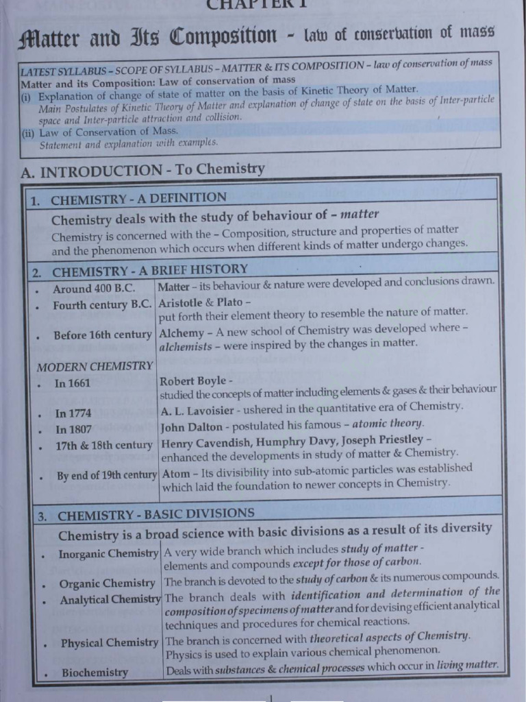 Class 9 Chemistry Simplified Chapter 01 Matter and Its Composition Law ...