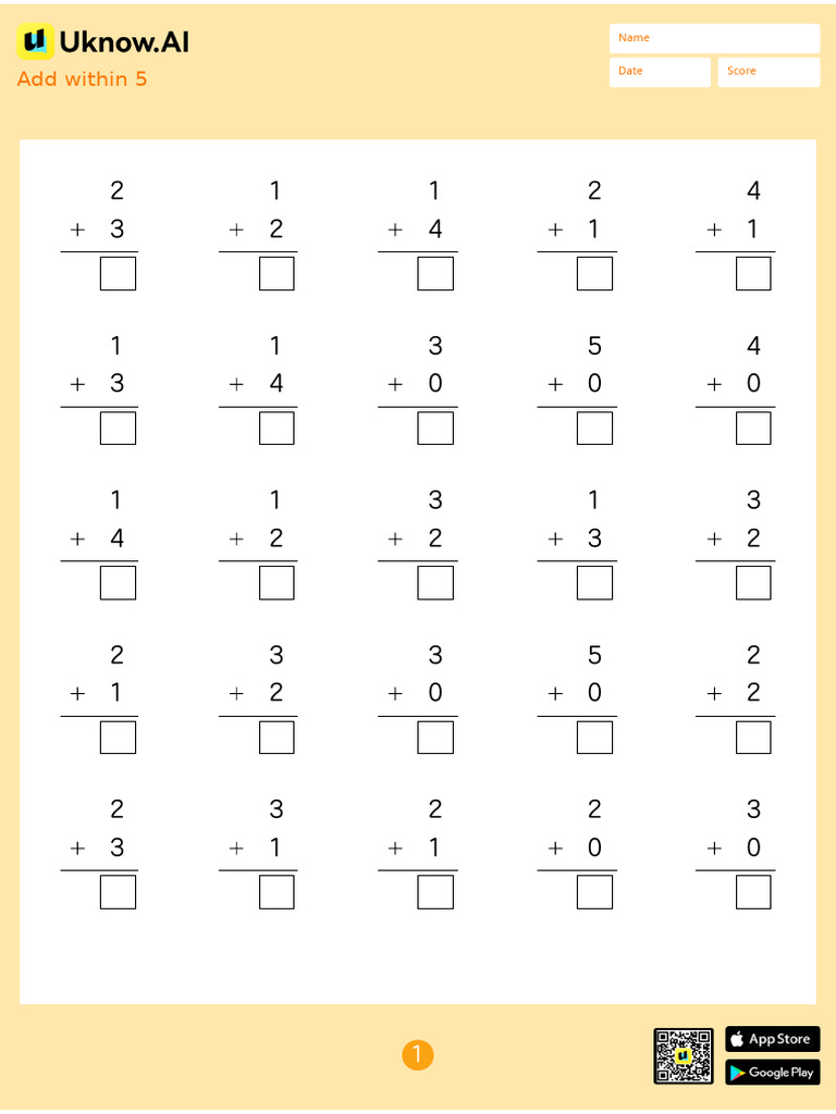 Add Within 5 (Vertical Format) | PDF
