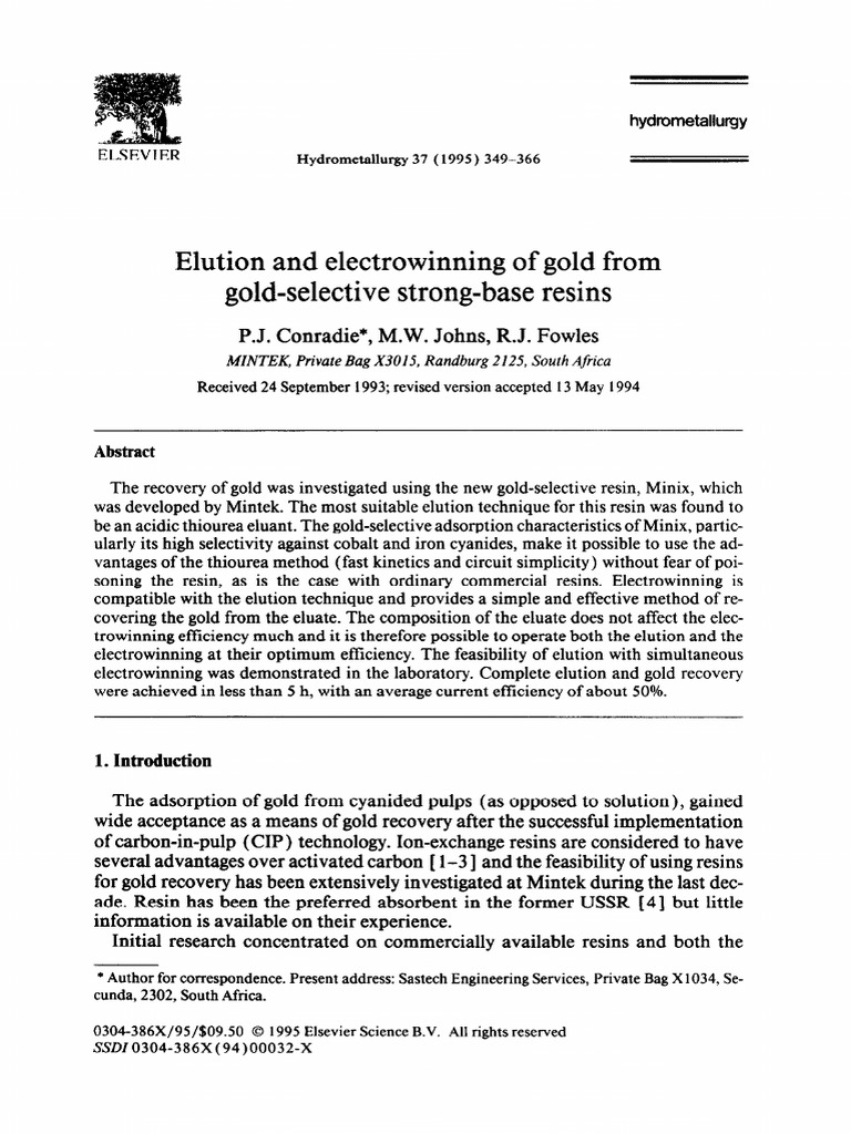 Elution and Electrowinning of Gold From Gold-Selective Strong-Base ...