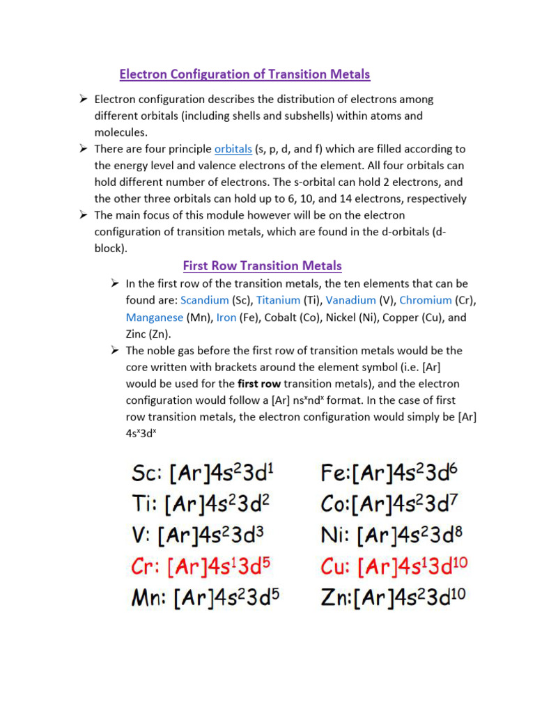 Electron Configuration of Transition Metals | PDF | Transition Metals ...