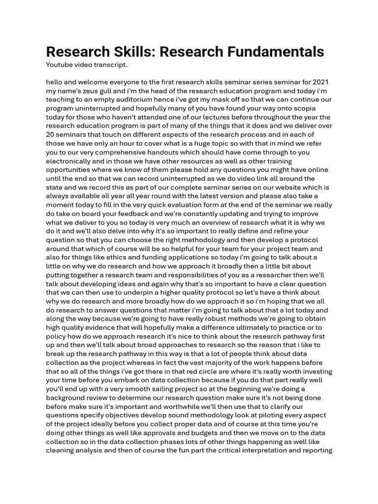 Research Skills - Research Fundamentals Trascript | PDF | Methodology