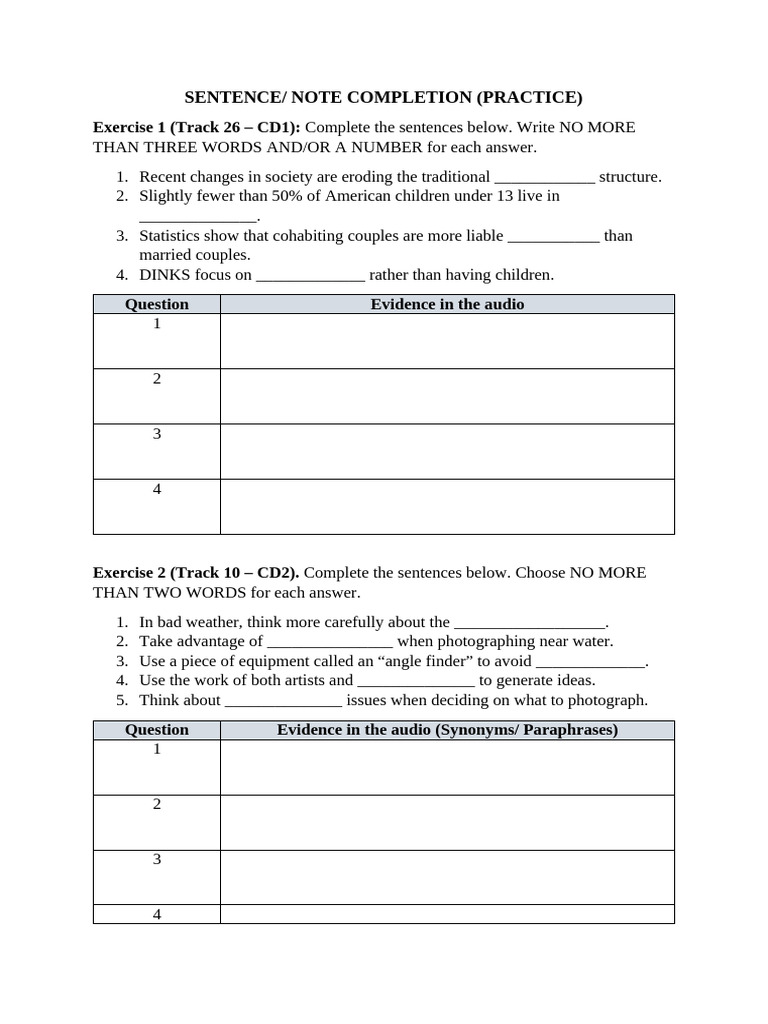 Lesson 2 - Sentence Note Completion Practice | PDF | Animation