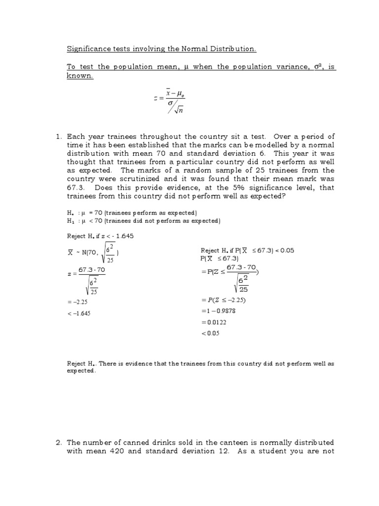 2009 Hypothesis Testing Normal S Pdf Statistical Significance Normal Distribution