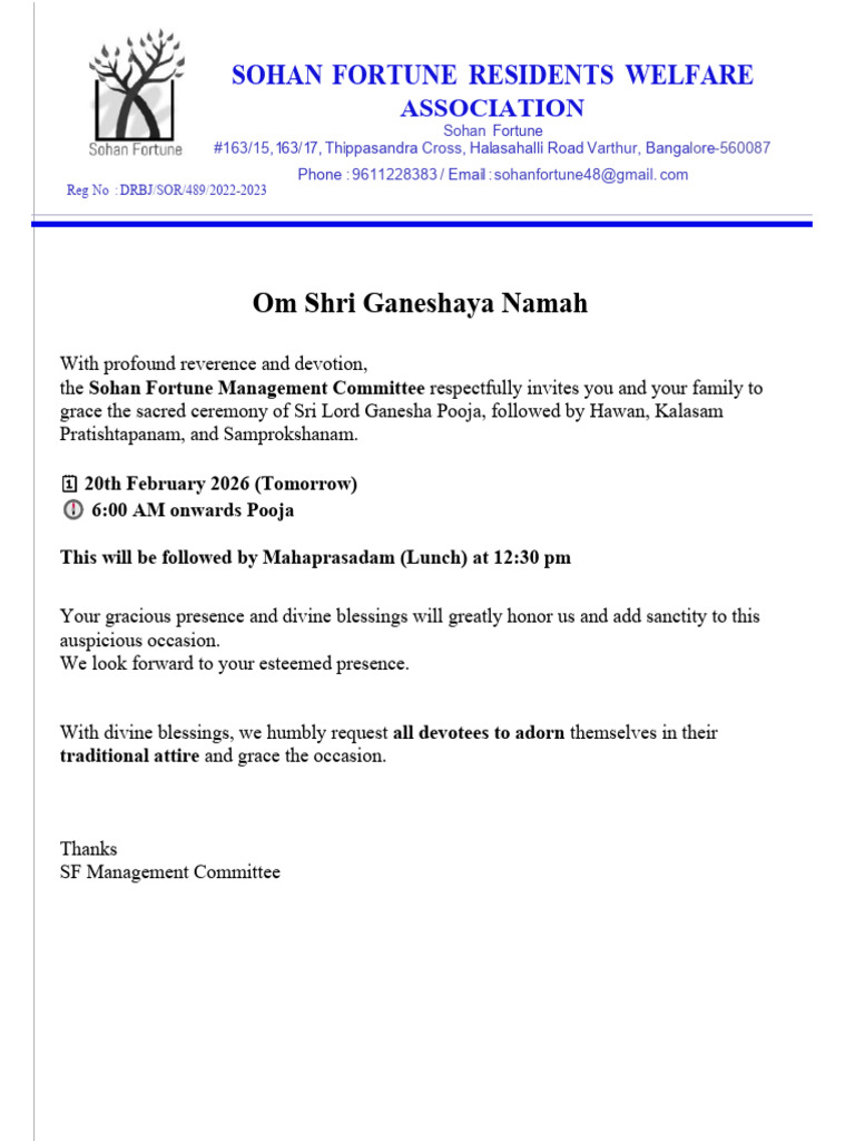 Invetation Ganesha 20th Feb | PDF