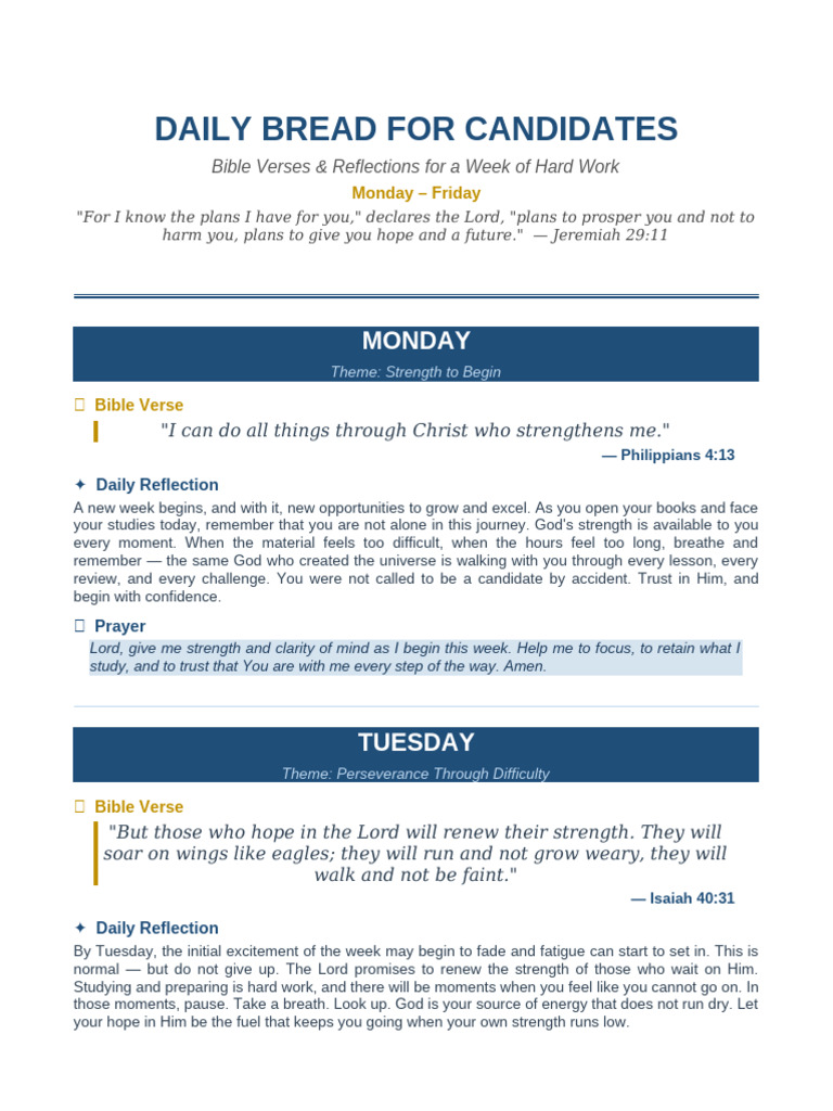 Daily Bible Verses For Candidates | PDF | Epistle To The Philippians