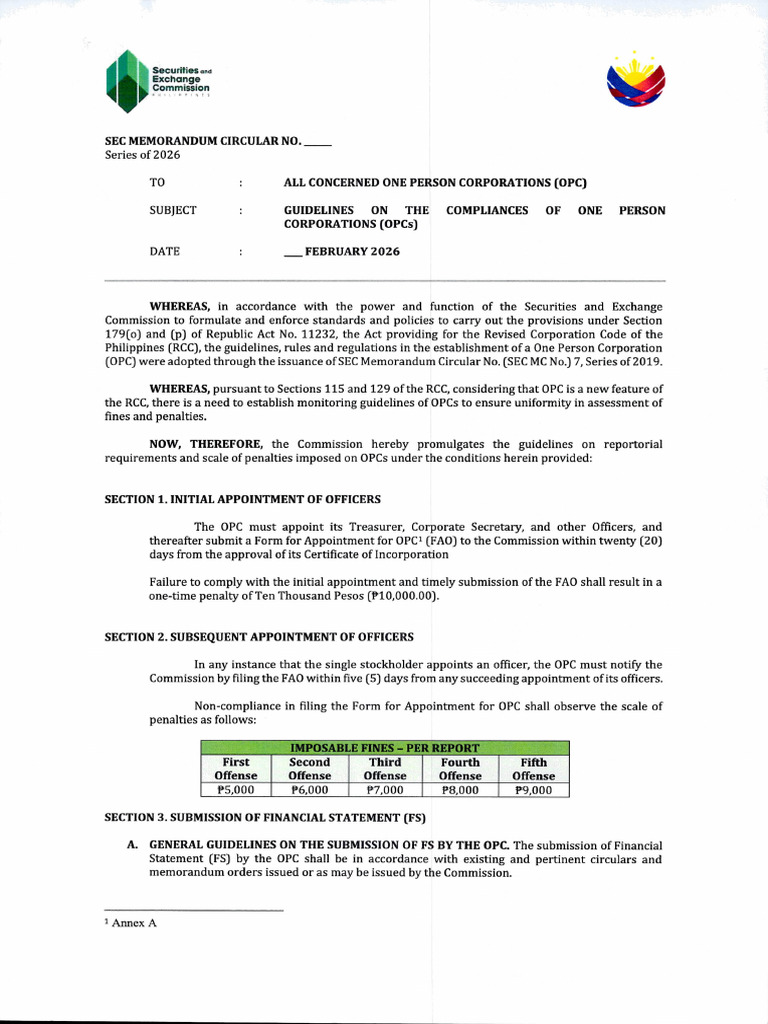 2026MC SEC MC No.10, Series of 2026 Guidelines On The Compliances of ...