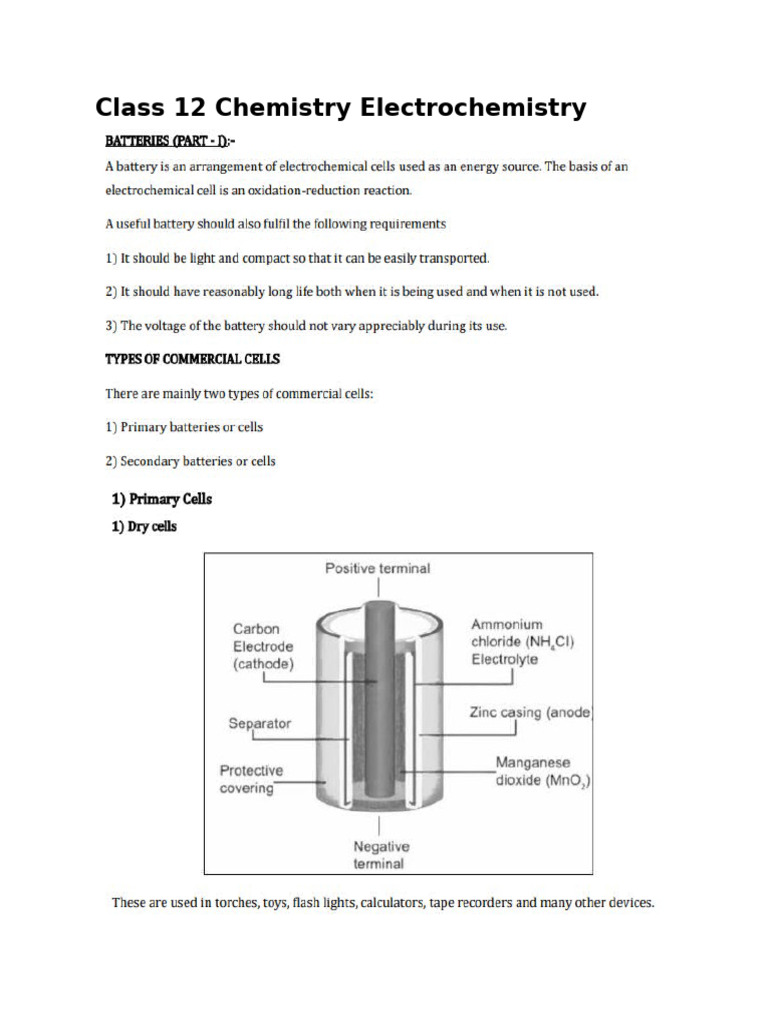 Class 12 CH - 3 Notes On Batteries and Corrosion | PDF
