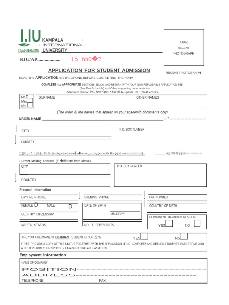 KIU Application Form | PDF