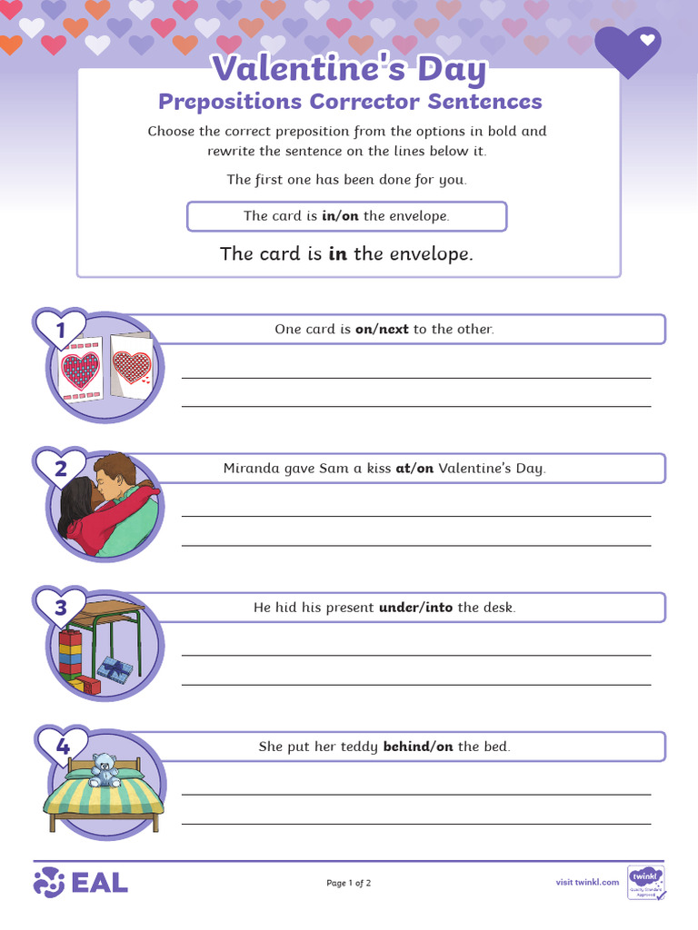 Valentines Day Prepositions Corrector Sentences | PDF | Chess Openings ...