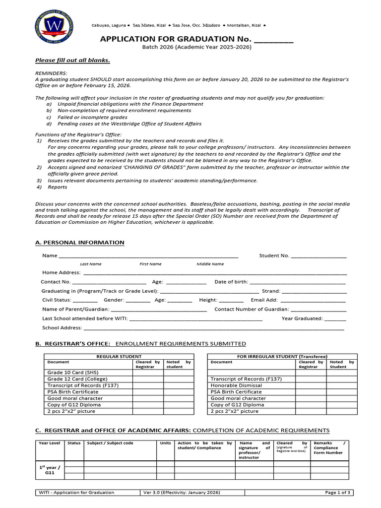 2026 APG Application For Graduation Form Rev 3.0 Jan 2026 1 | PDF
