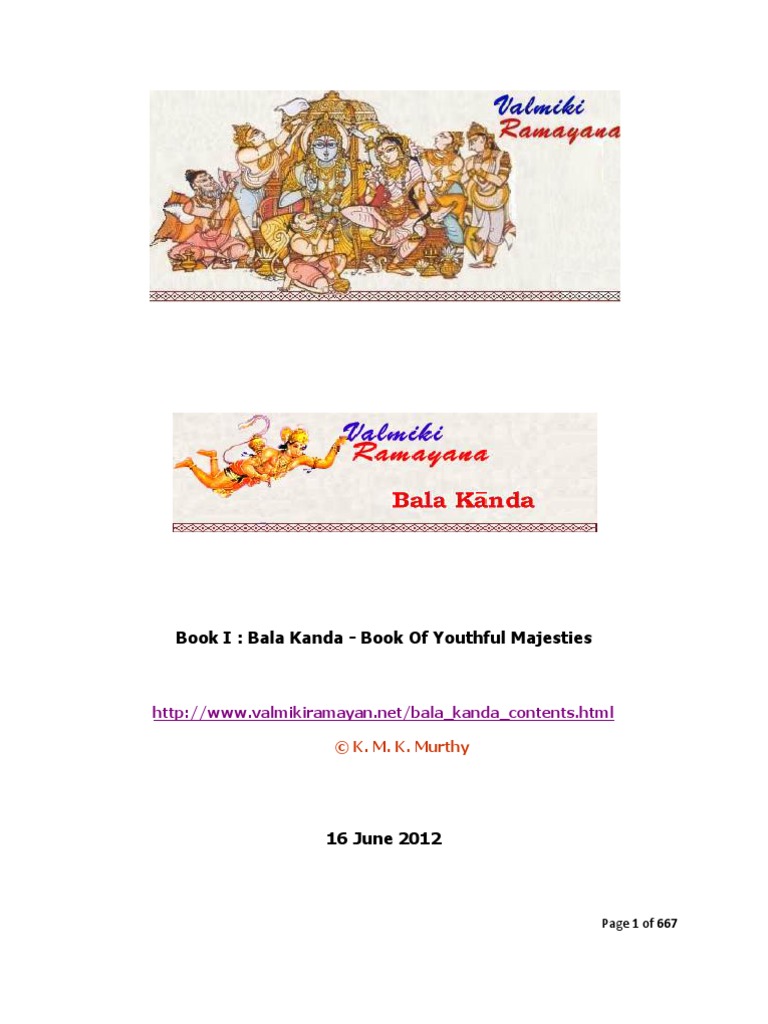 1 Valmiki Ramayan Net Bala Kanda 16june2012 | PDF | Ramayana | Indian ...