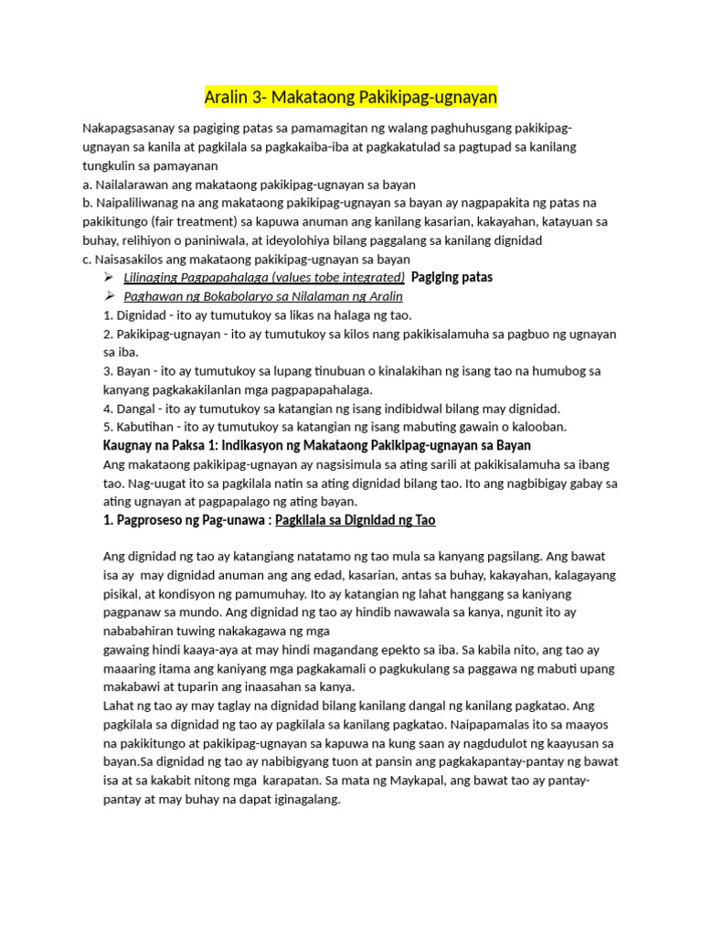 Aralin 3 Makataong Pakikipag Ugnayan | PDF