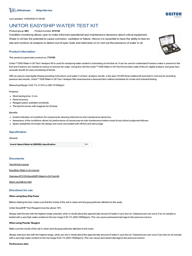 Unitor Easyship Water Test Kit | PDF