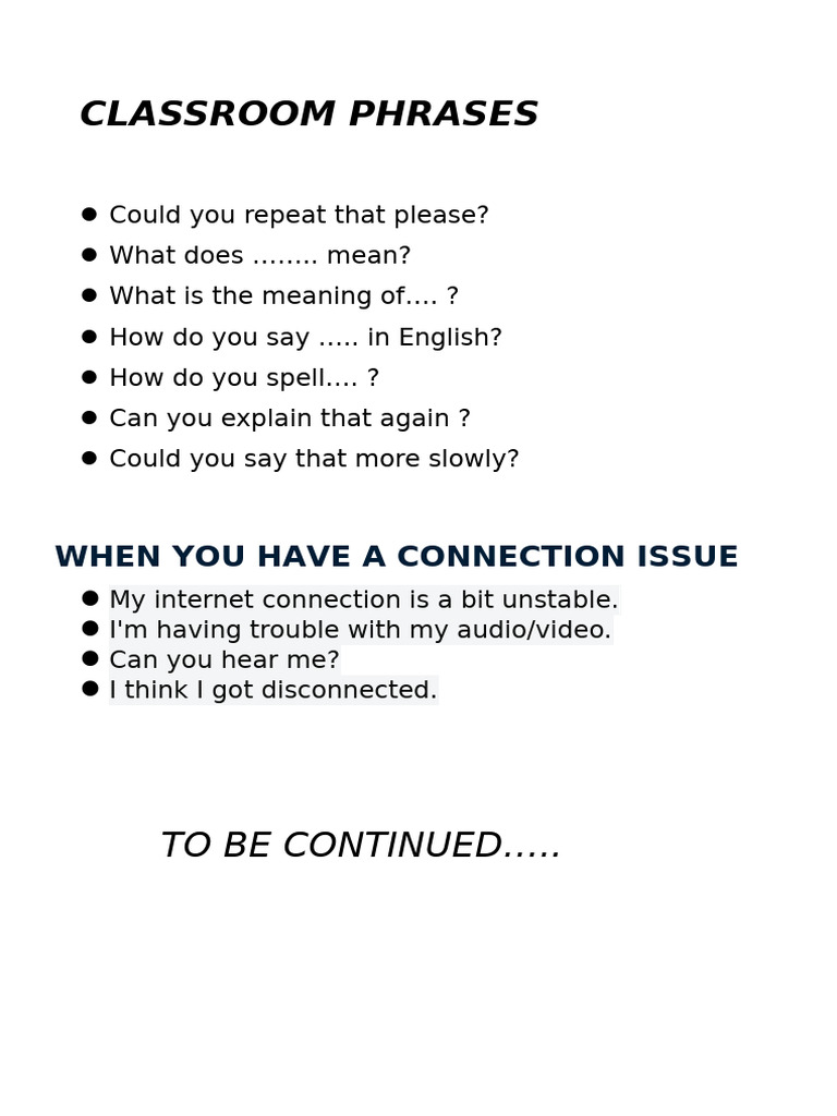 Classroom Phrases | PDF