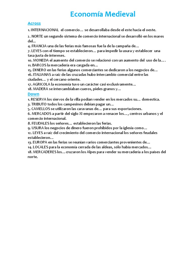 Edad Media Crucigrama | PDF | Comercio | Feudalismo