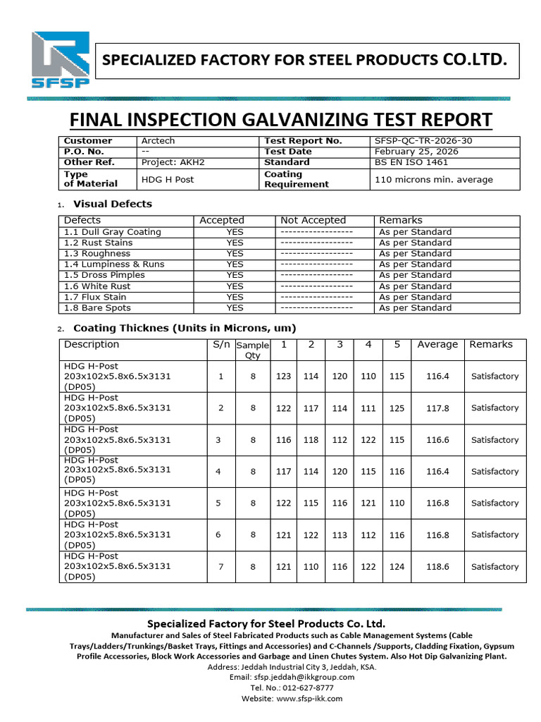 Final Inspection Galvanizing Test Report | PDF | Building Materials ...