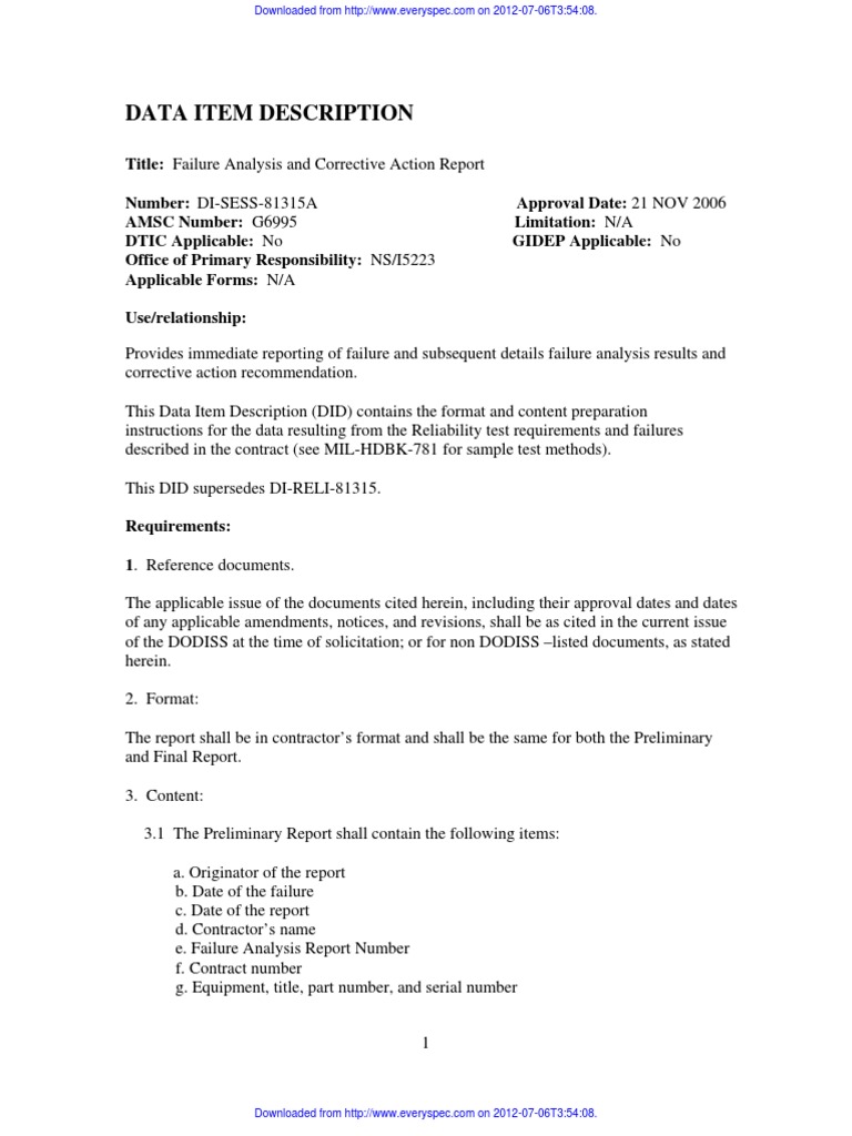 DI-SESS-81315A (1) Failure Analysis and Corrective Action Report | PDF | Reliability Engineering ...