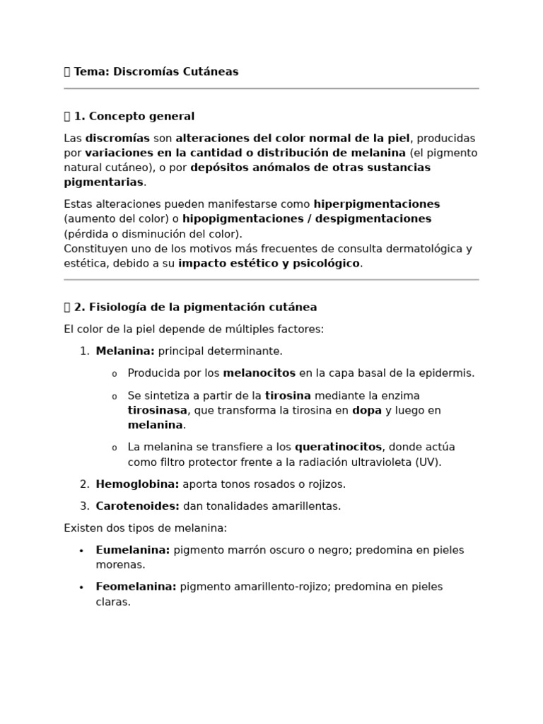 Discromias Cutanea | PDF | Sistema tegumentario | Especialidades Medicas