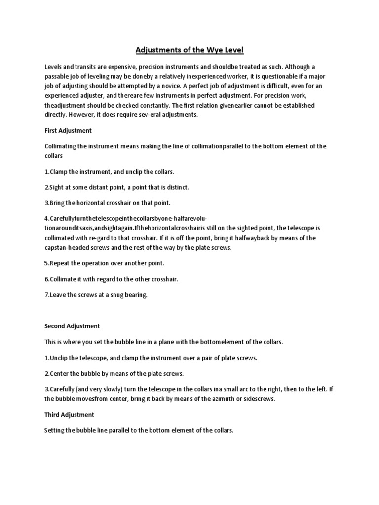 Adjustments of The Wye Level | Download Free PDF | Measuring Instrument ...