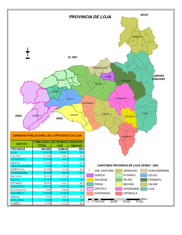 Mapa de los cantones de la provincia de Loja en Ecuador con sus ...