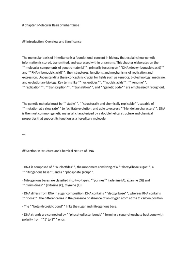 Bio - Molecular Basis of Inheritance | PDF | Rna | Dna
