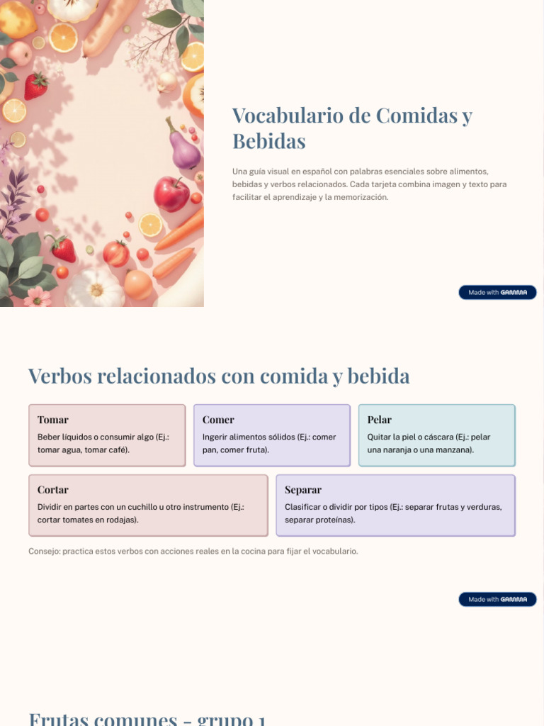 Vocabulario-de-Comidas-y-Bebidas | PDF | Fruta | Alimentos