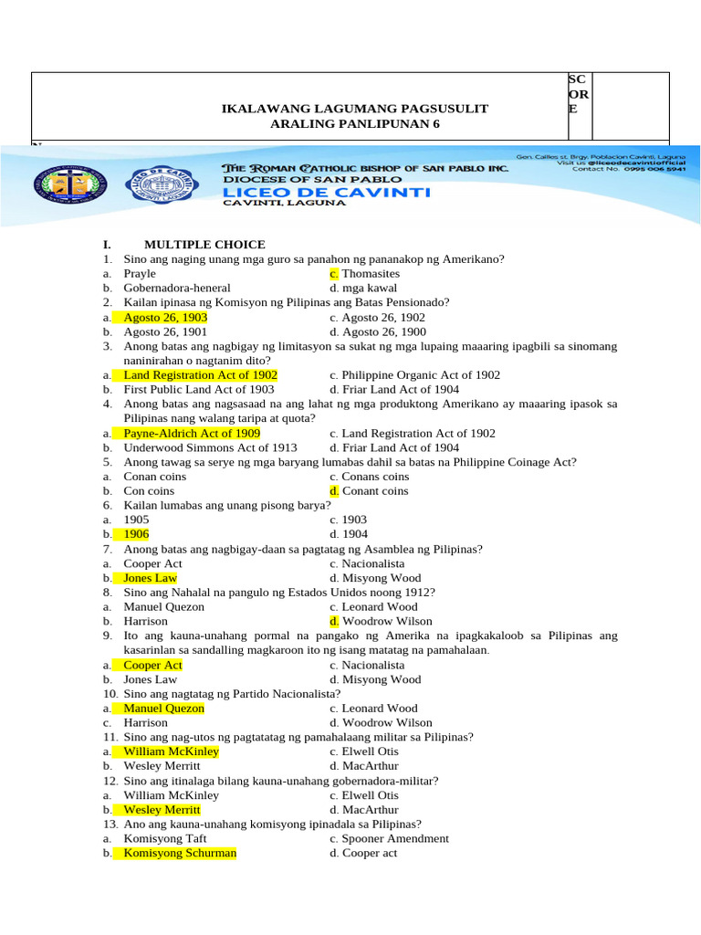 Ikalawang Lagumang Pagsusulit A.P 6 | PDF