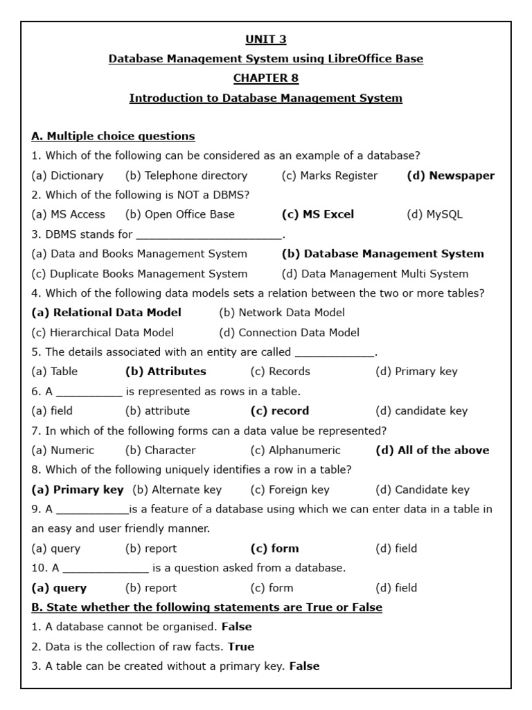 Part B Unit 3 Chapter 8 Introduction To Database Management System ...
