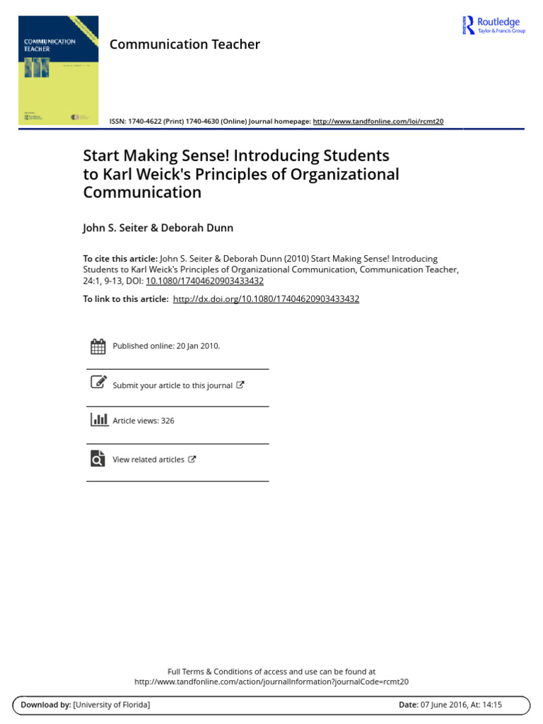 Start Making Sense Introducing Students To Karl Weicks Principles of ...