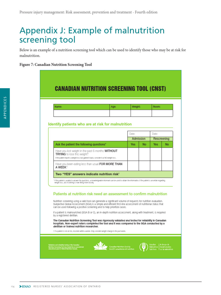 Example of Malnutrition Screening Tool Appendix J - 0 | PDF ...