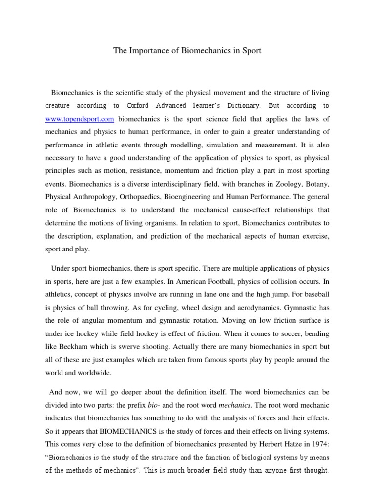 The Importance of Biomechanics in Sport | PDF | Biomechanics | Sports