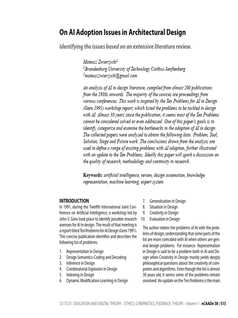 Ecaade2020 - On AI Adoption Issues in Architectural Design | PDF ...