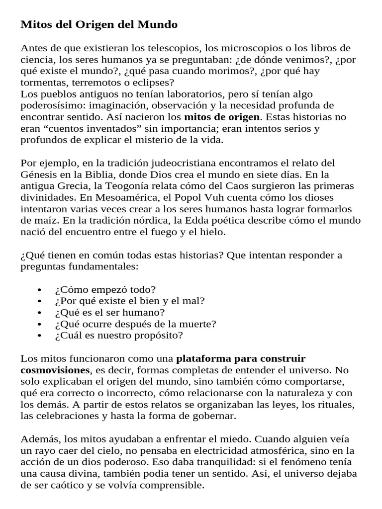 Mitos Del Origen Del Mundo | PDF | Mitos de la creación